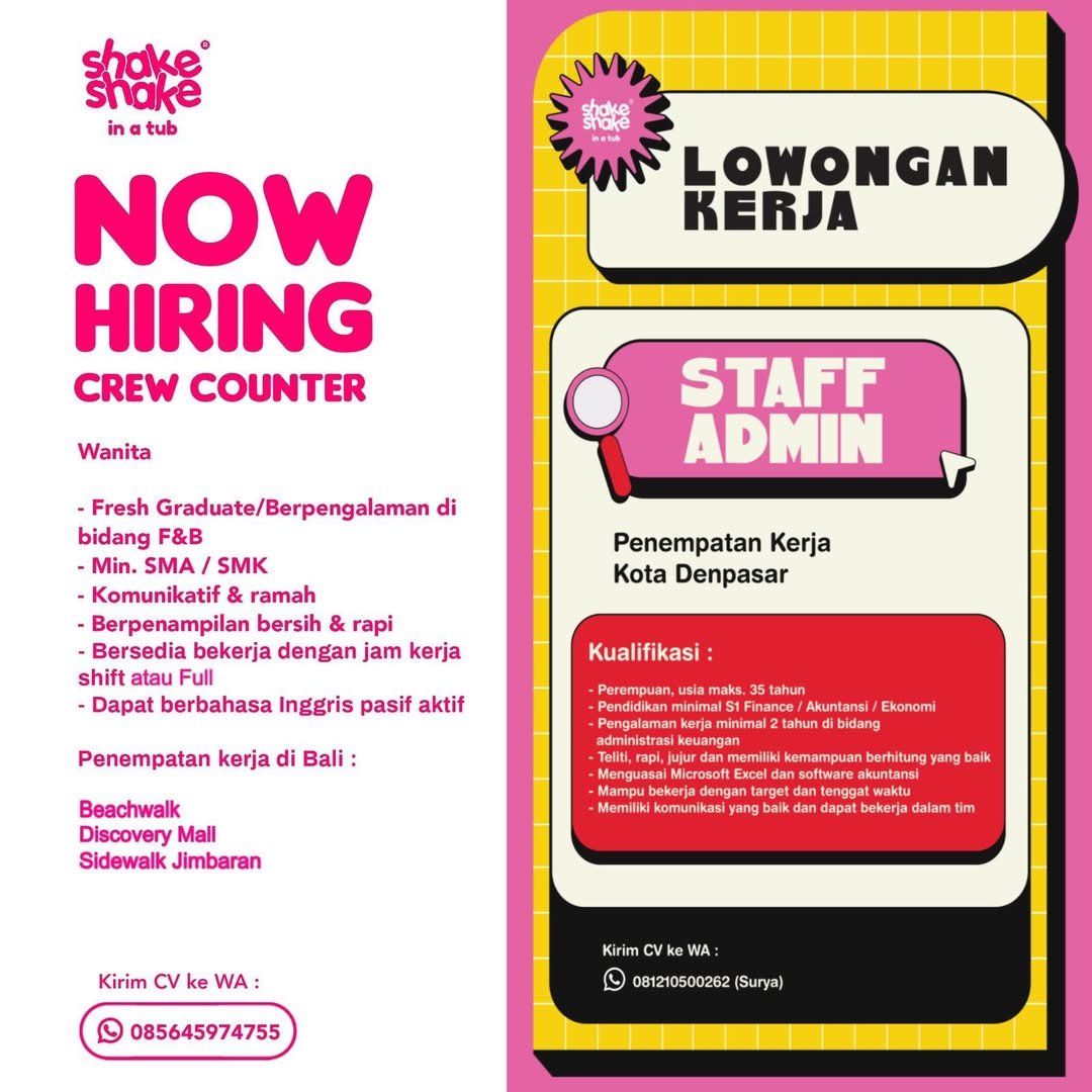 Lowongan Pekerjaan di Shake Shake in a Tub (Bali & Denpasar) - Loker ...